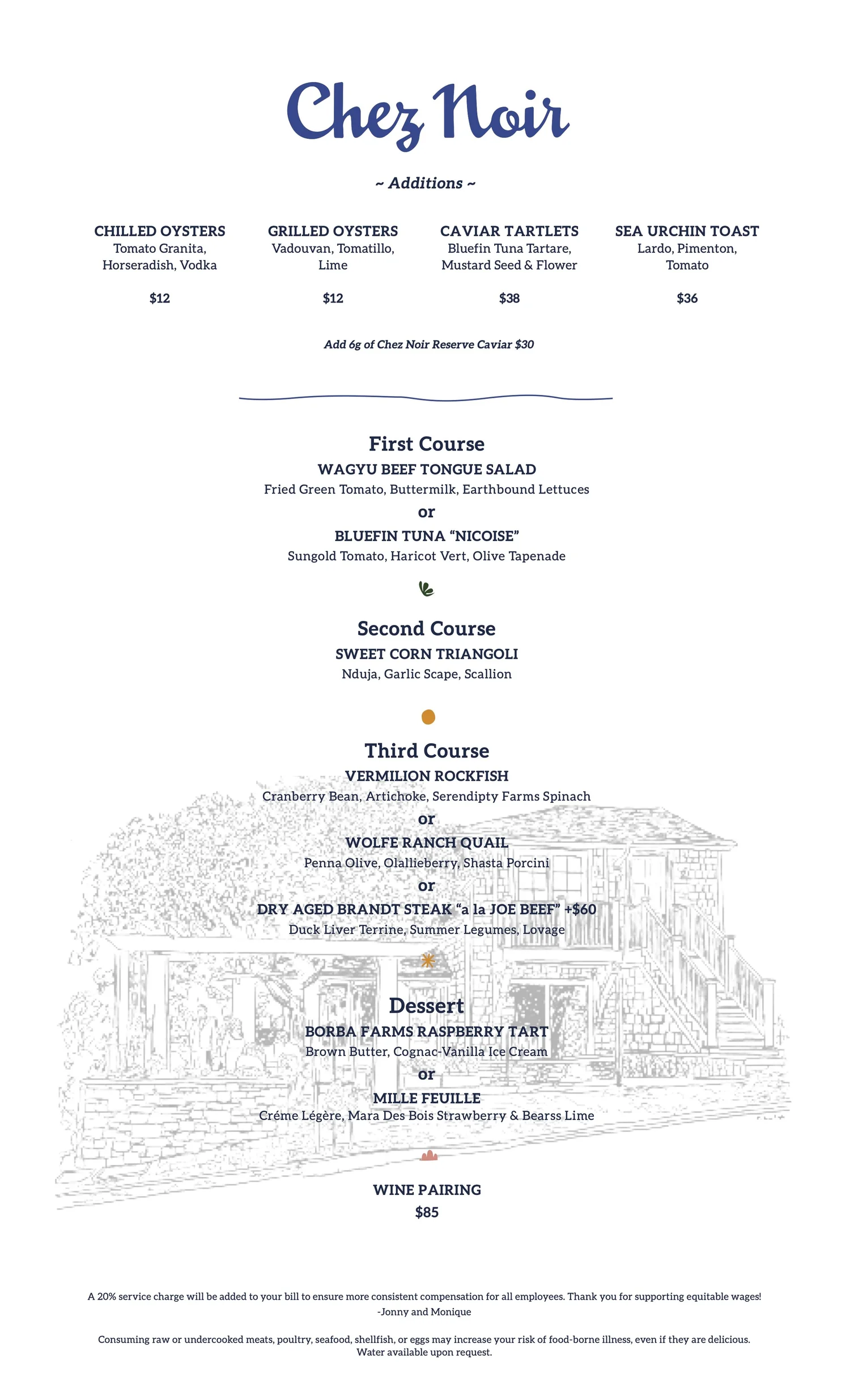 Menu — Chez Noir | Carmel-by-the-Sea, CA