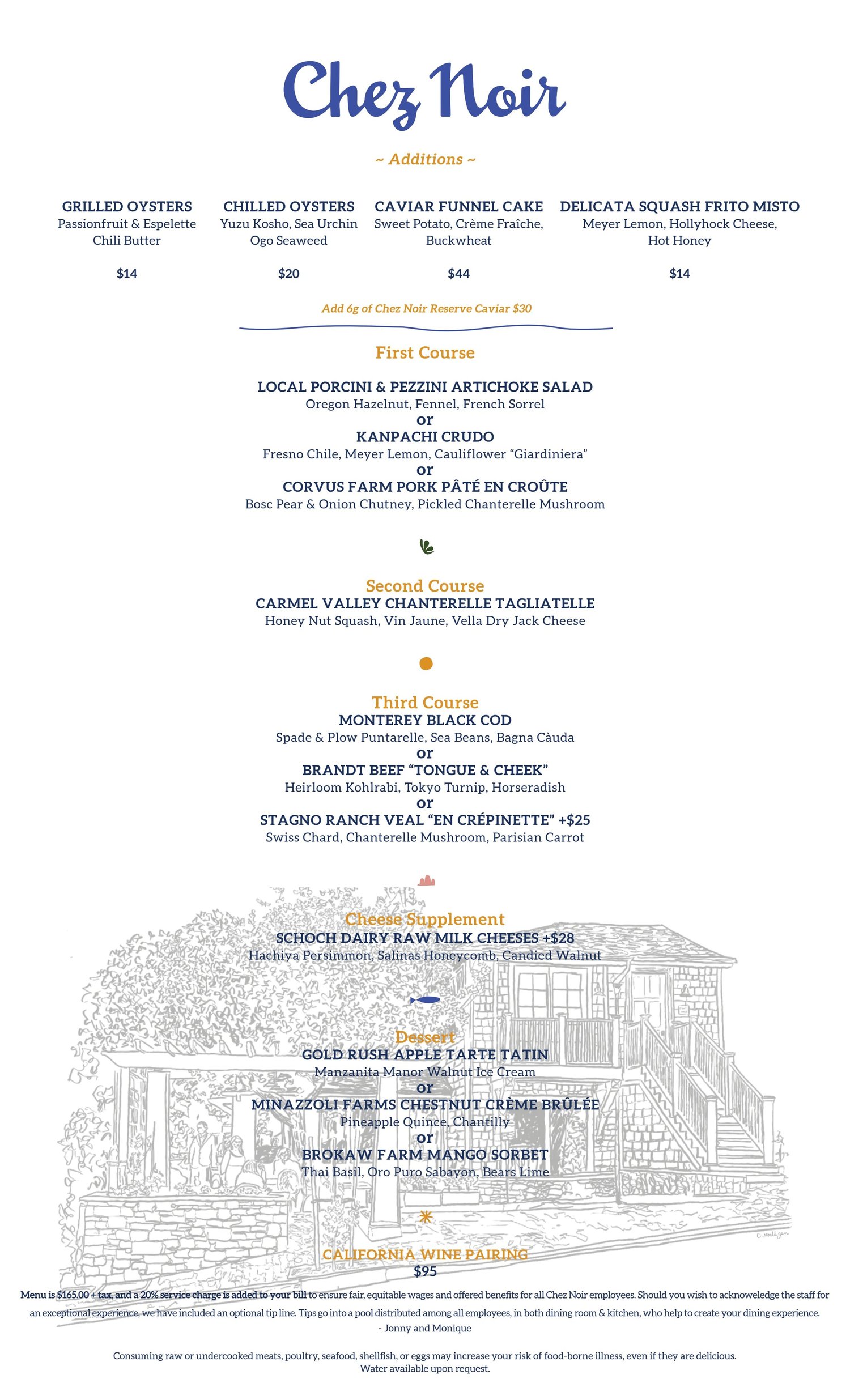 Menu — Chez Noir | Carmel-by-the-Sea, CA