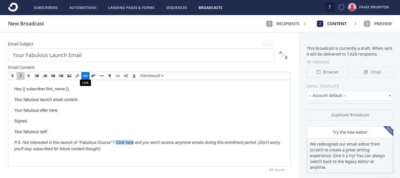 How to let subscribers opt-out of launch emails in ConvertKit — Paige Brunton