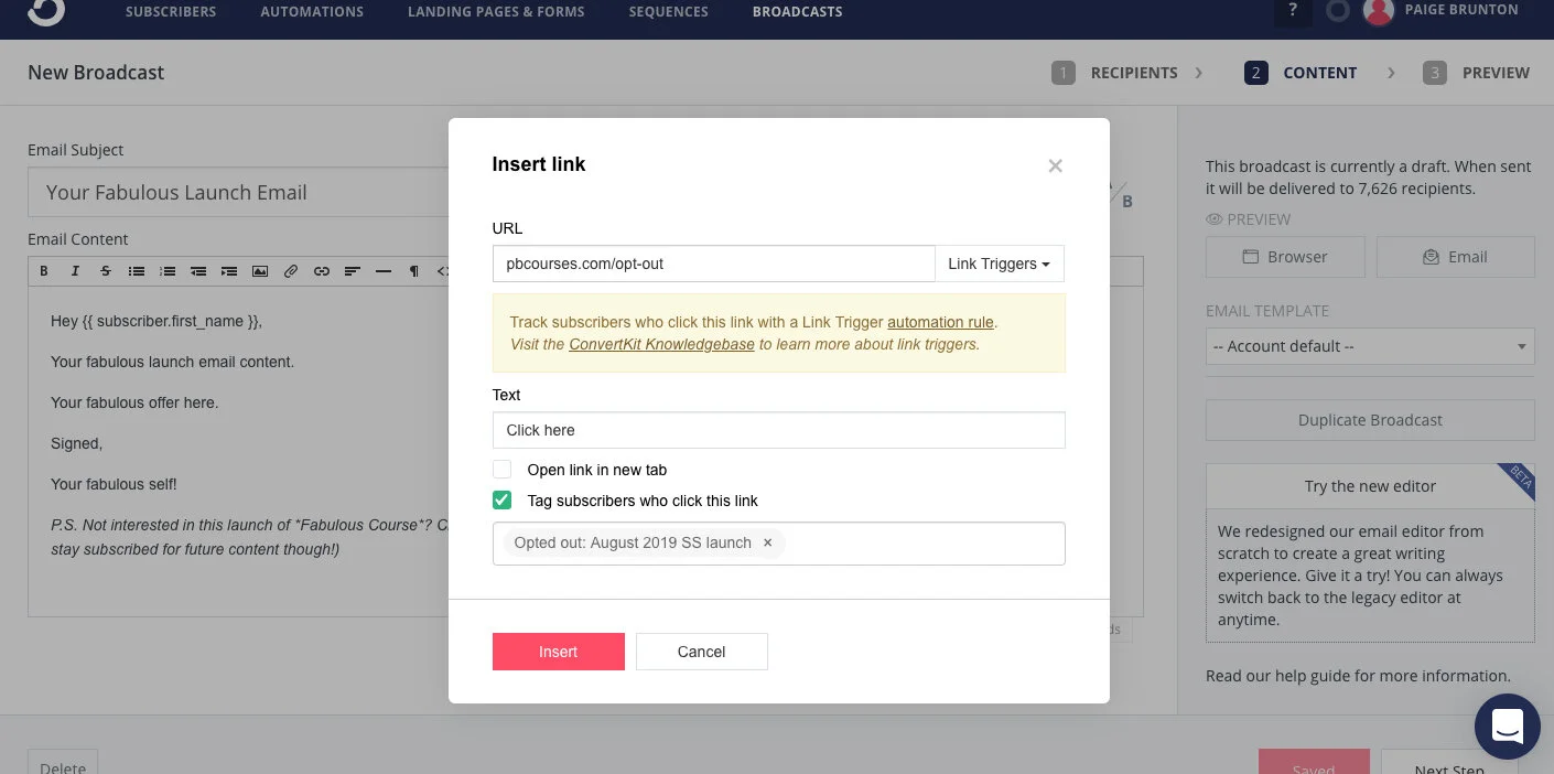 How to let subscribers opt-out of launch emails in ConvertKit — Paige Brunton