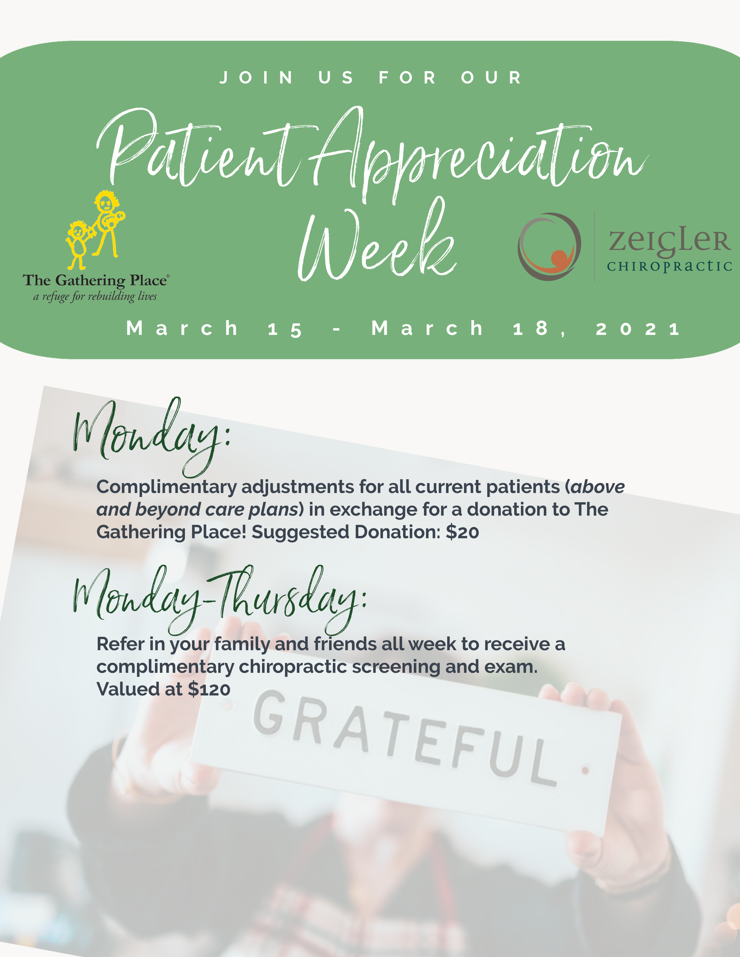 Patient Appreciation Week March 15-18, 2021 — Monarch Family Chiropractic