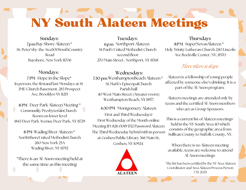 NYC Al-Anon’s list of all Alateen meetings in the NY metro suburban ...