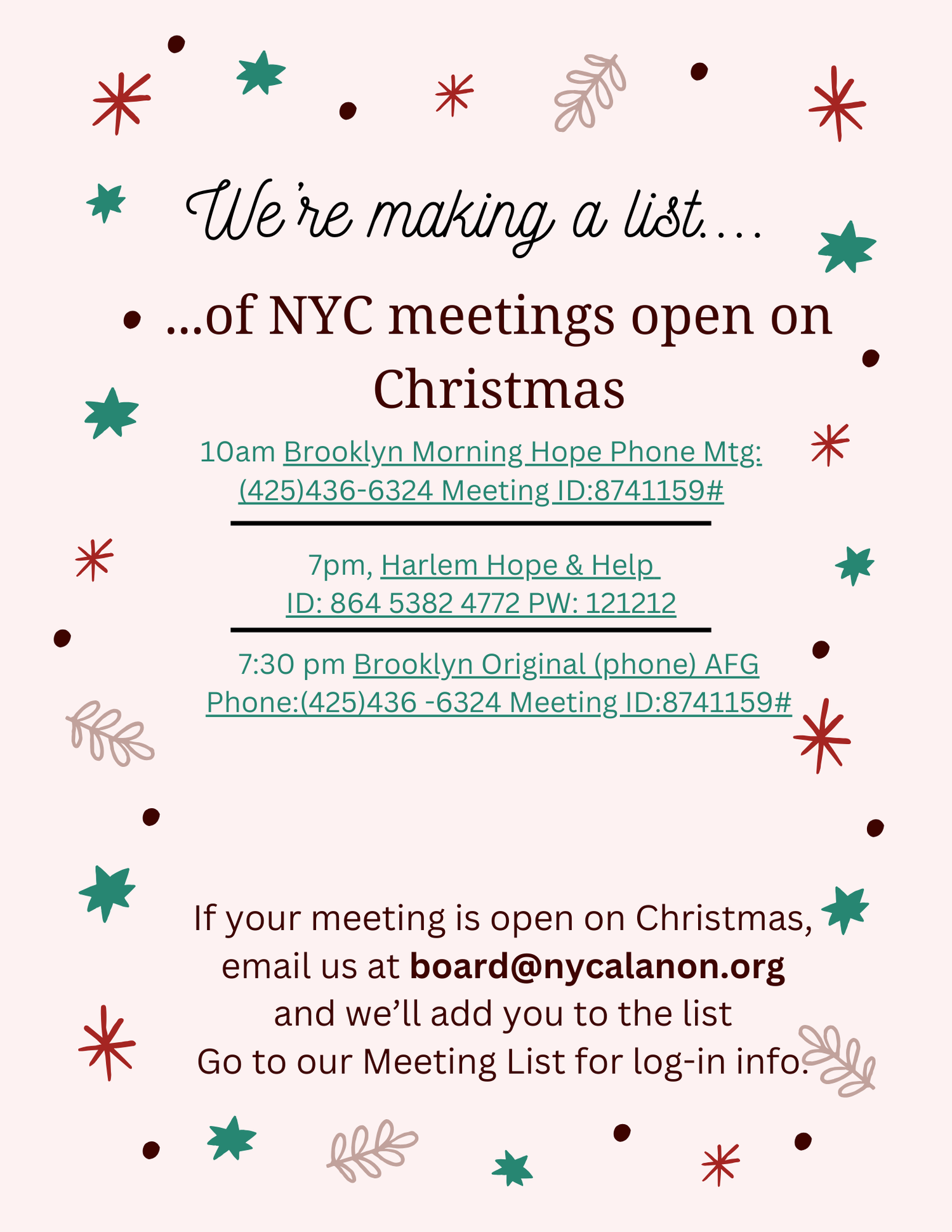 NYC Virtual Meetings open on Christmas — NYC Al-Anon