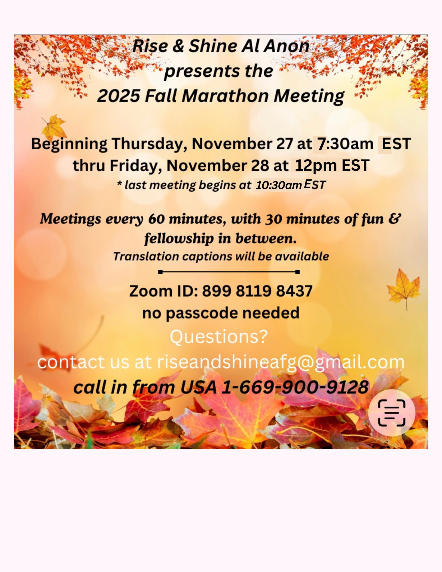 Rise & Shine Al-Anon Fall Marathon Meeting (Zoom) — NYC Al-Anon