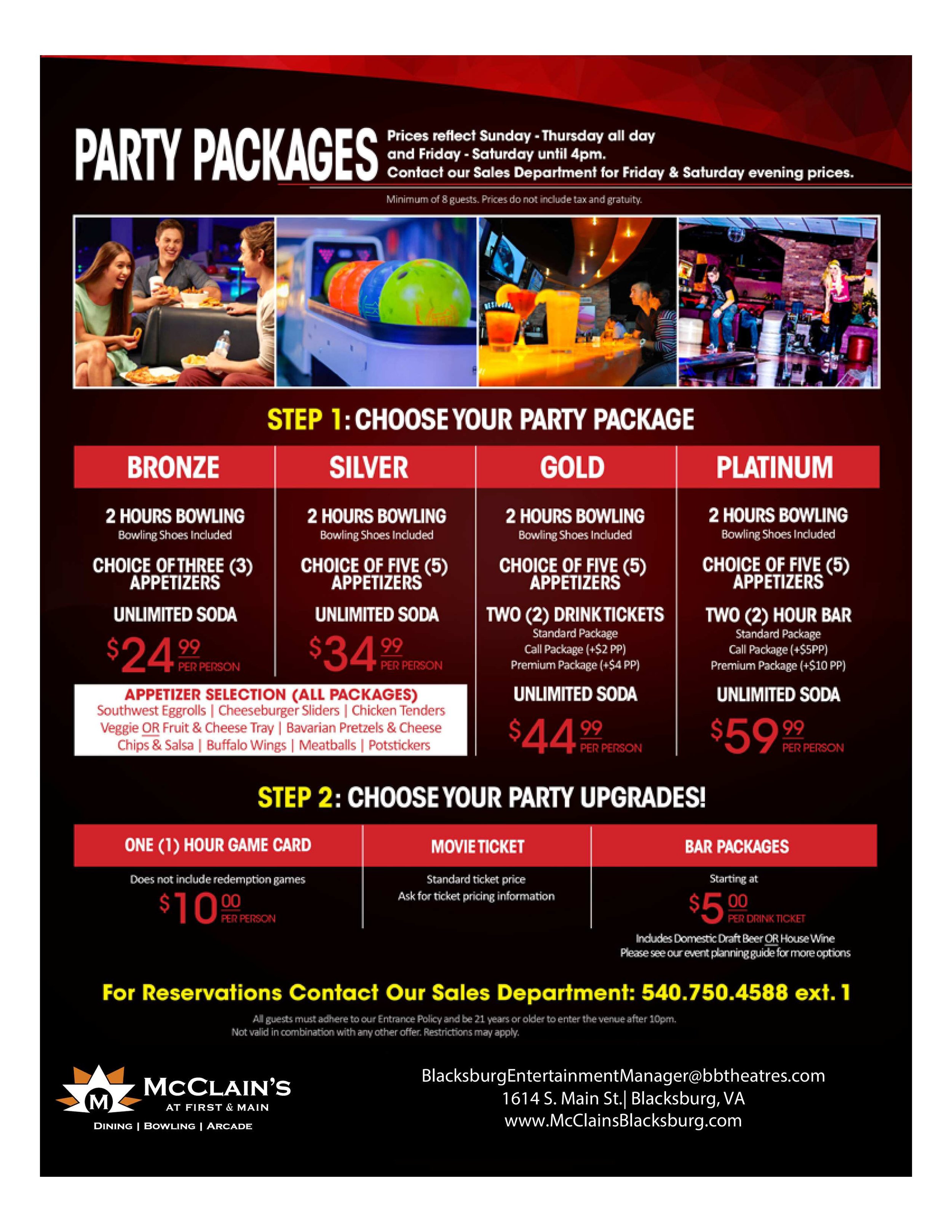 Party Packages — McClain's at First and Main