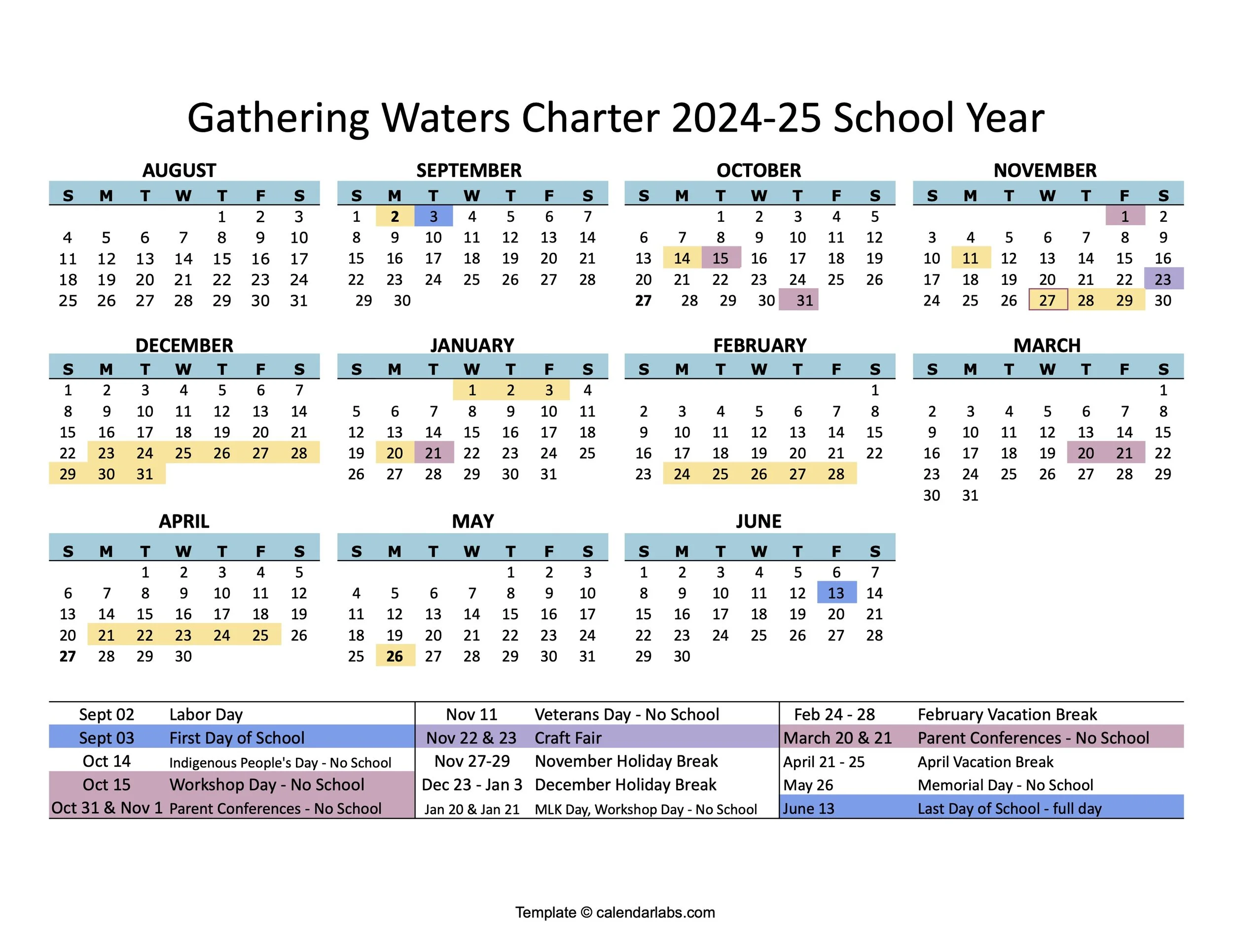 School Calendars — Gathering Waters