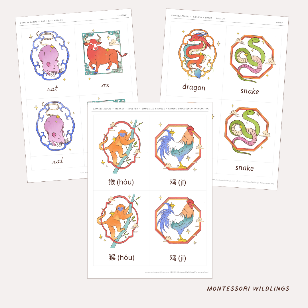 Chinese Zodiac Montessori Printable Pack | Bilingual Cards & Lunar New ...