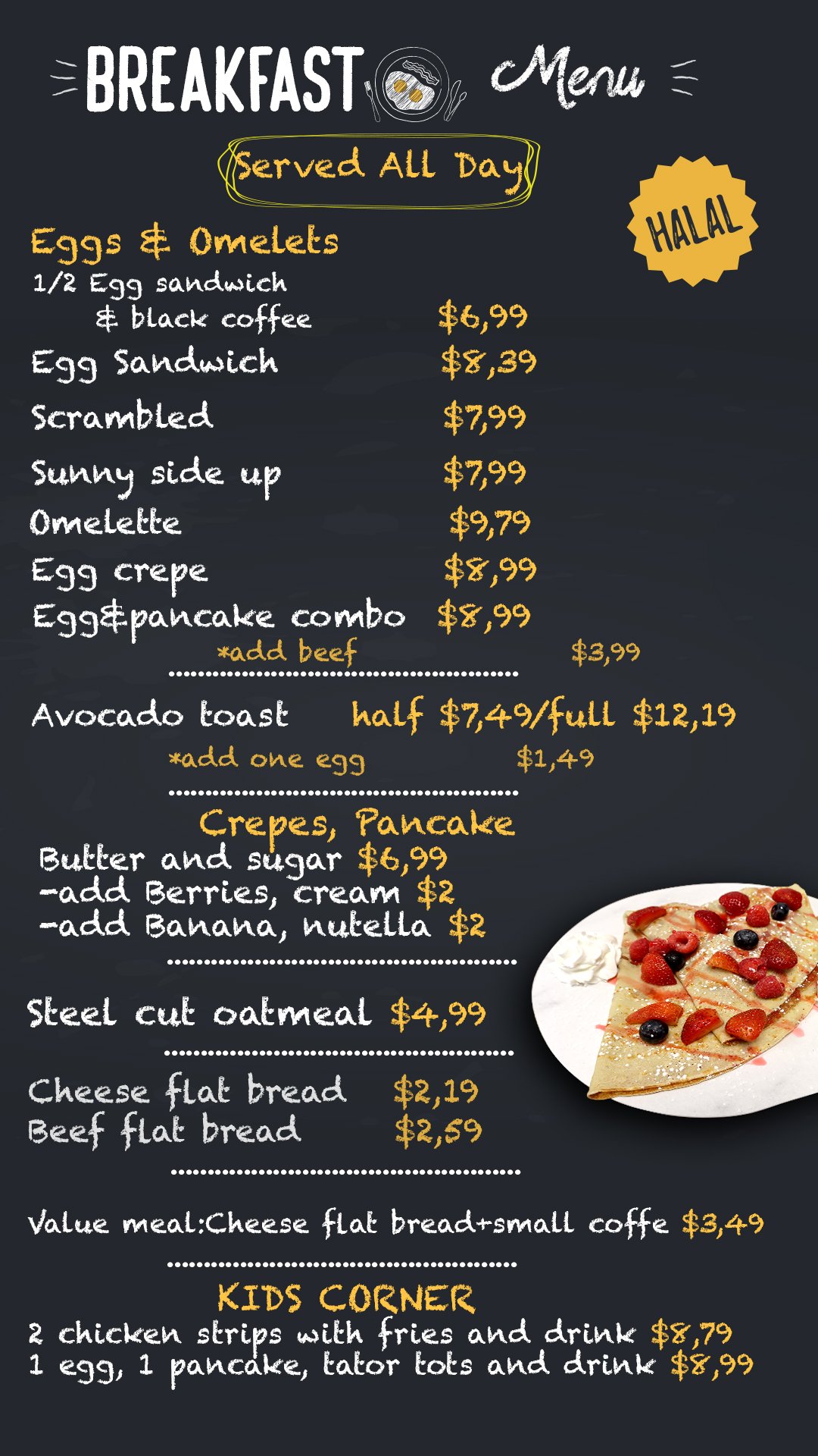 Menu — Calf and Chick