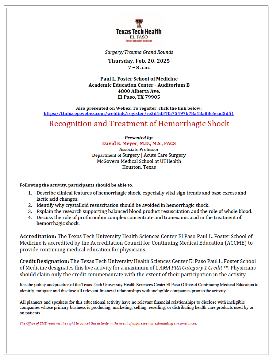 Surgery/Trauma Grand Rounds — Tech Talk: TTUHSC El Paso News and Events