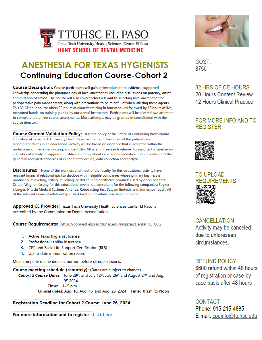 CE Course: Anesthesia for Texas Hygienists — Tech Talk: TTUHSC El Paso ...