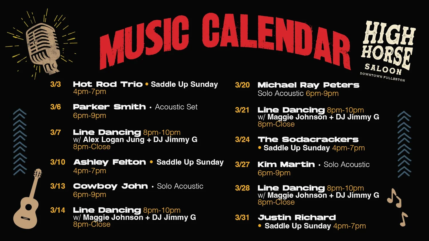 Calendar — High Horse Saloon