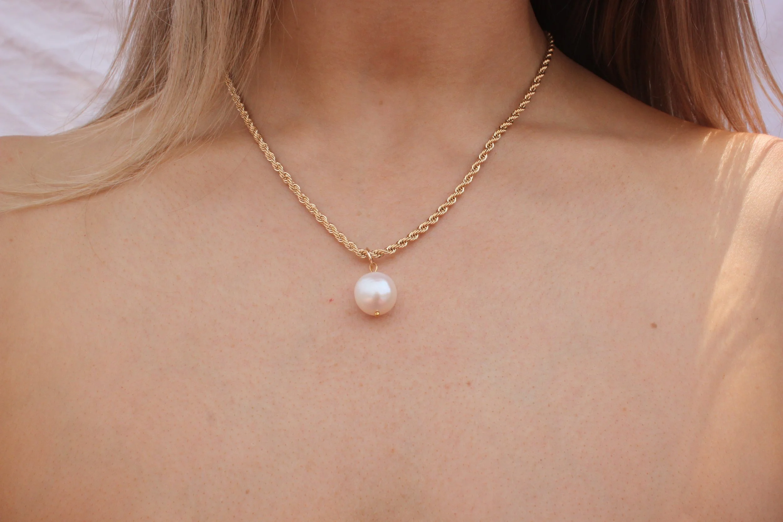 14k Gold-Filled Rope Chain and Pearl Pendant Necklace — Mon Ete Studio ...