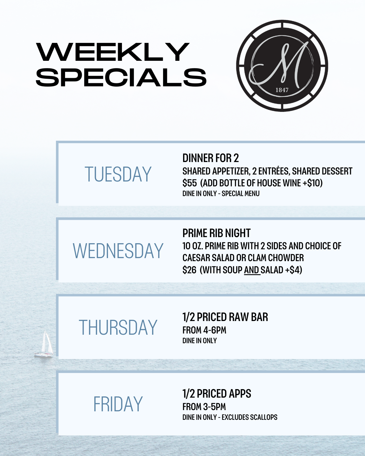 Menu — Merrill's on the Waterfront