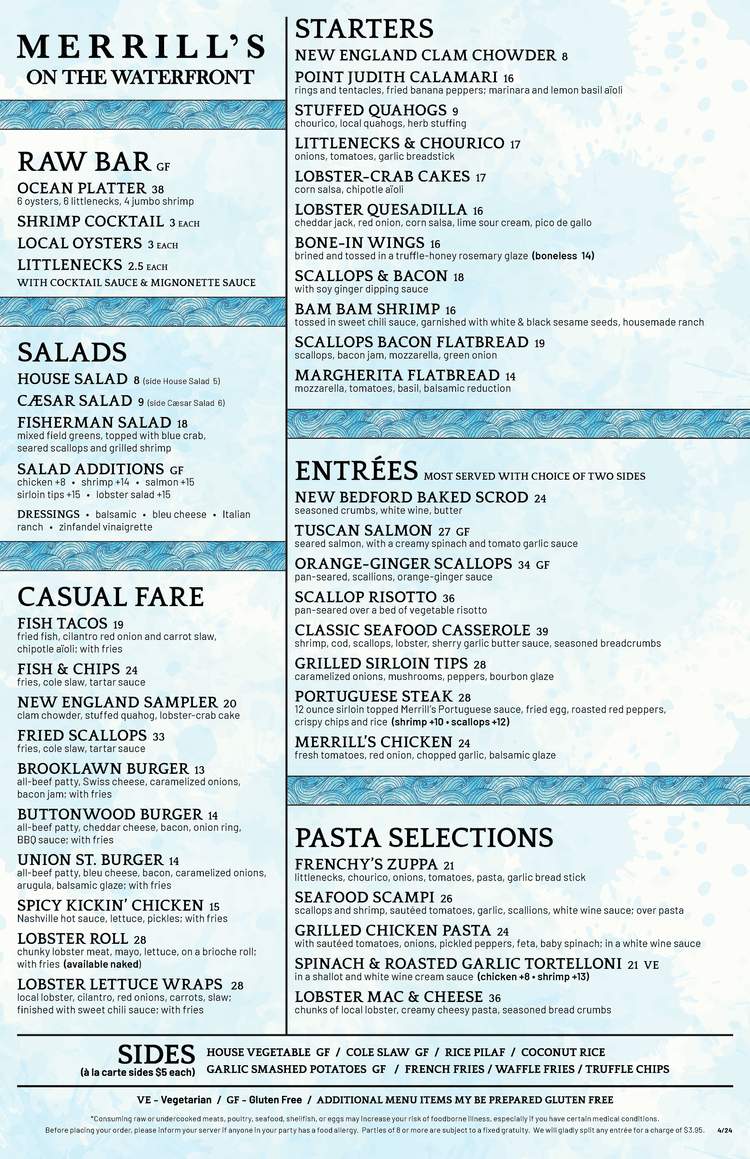 Menu — Merrill's on the Waterfront