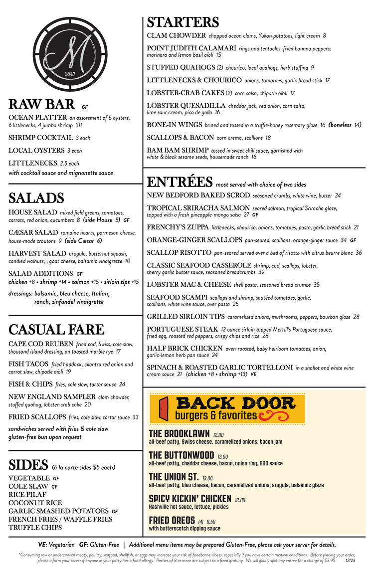 Menu — Merrill's on the Waterfront
