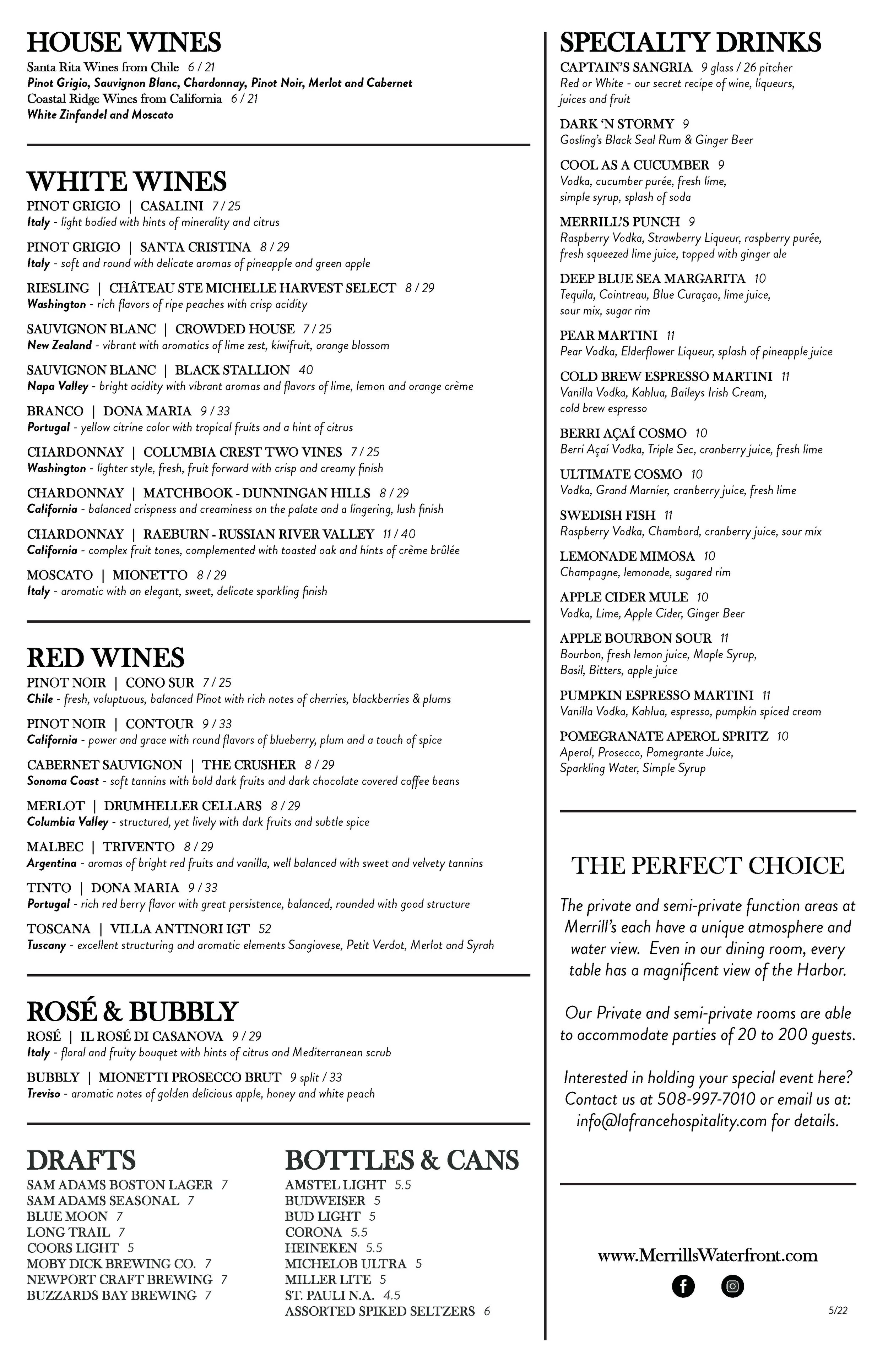Menu — Merrill's on the Waterfront