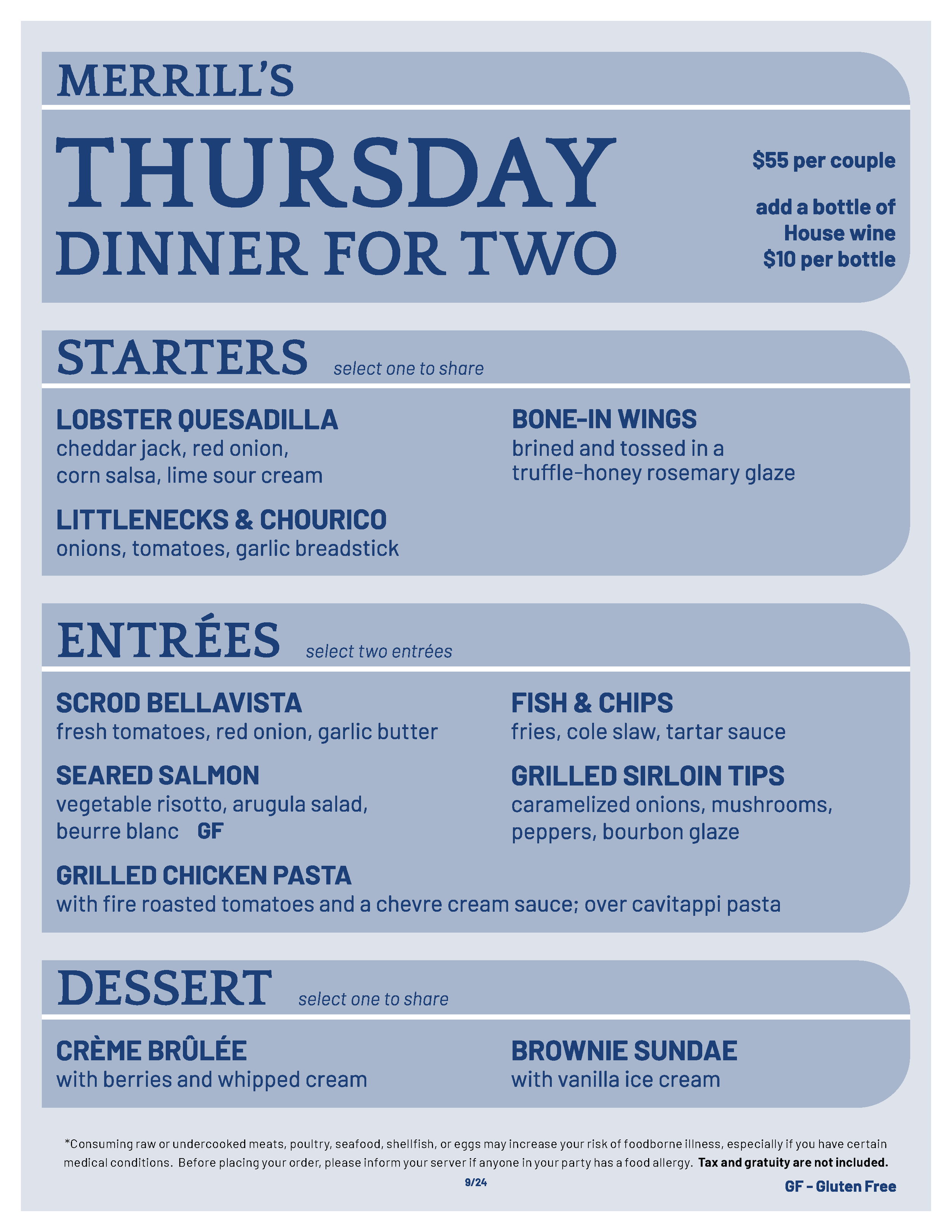 Menu — Merrill's on the Waterfront