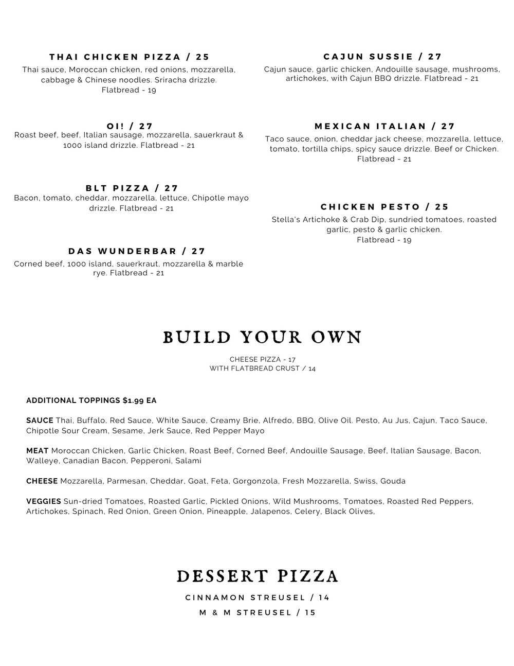 MENUS — Stella's Restaurant & Bar