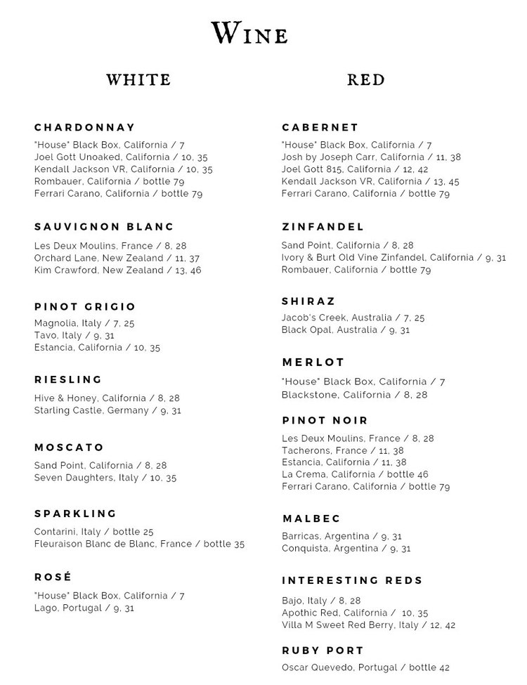 MENUS — Stella's Restaurant & Bar
