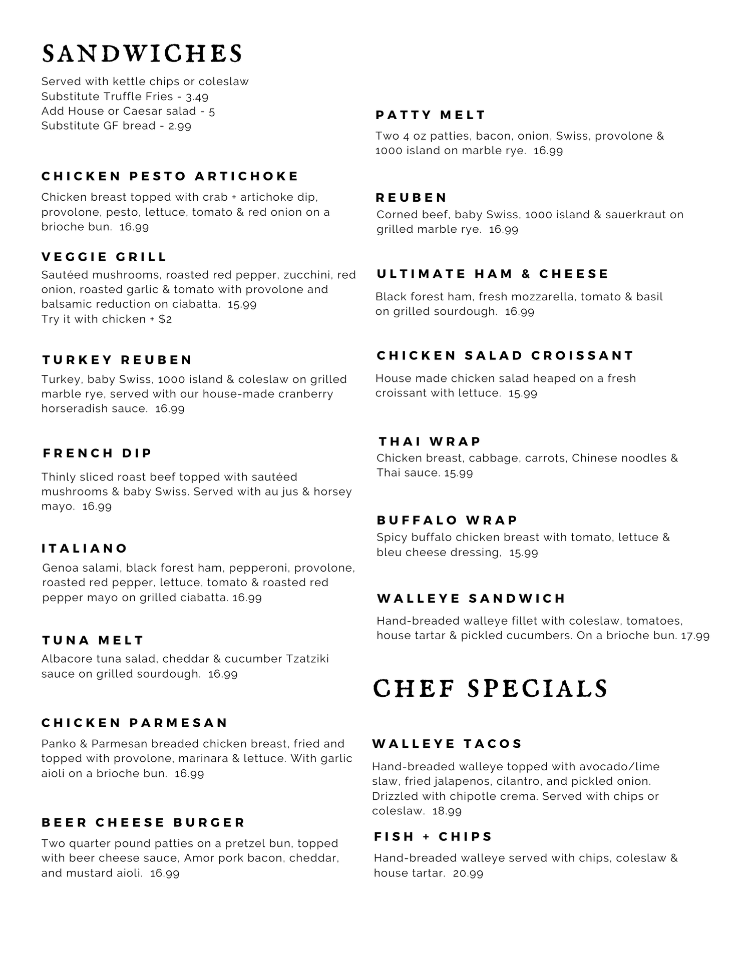 MENUS — Stella's Restaurant & Bar