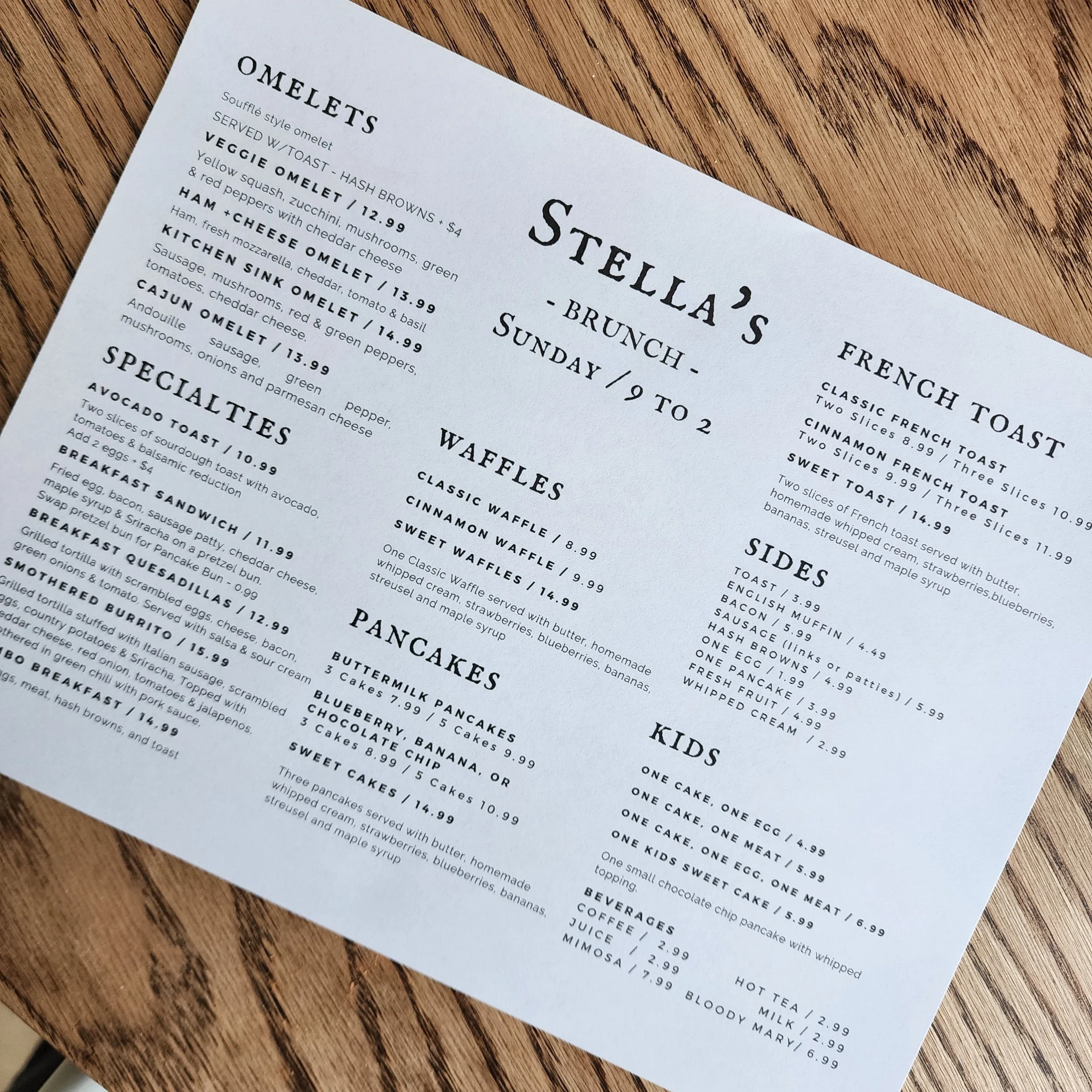 MENUS — Stella's Restaurant & Bar