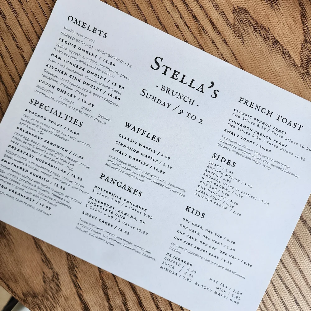 MENUS — Stella's Restaurant & Bar