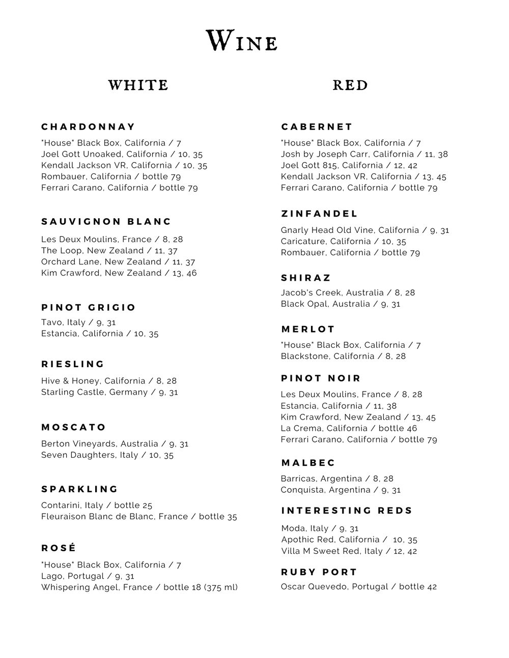 MENUS — Stella's Restaurant & Bar