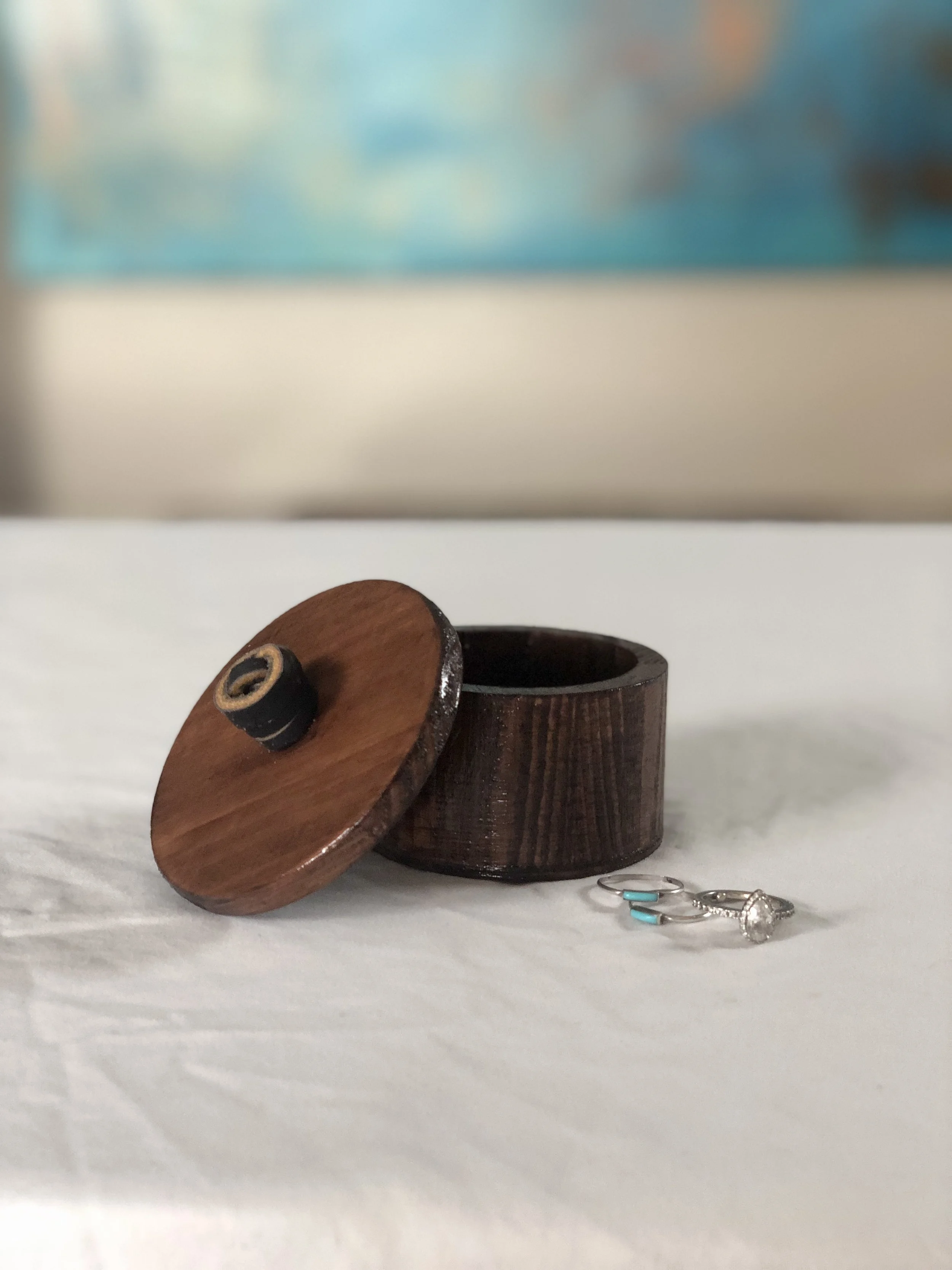 Handcrafted Wooden Cannister with Lid and Leather Pull - Dark Walnut ...