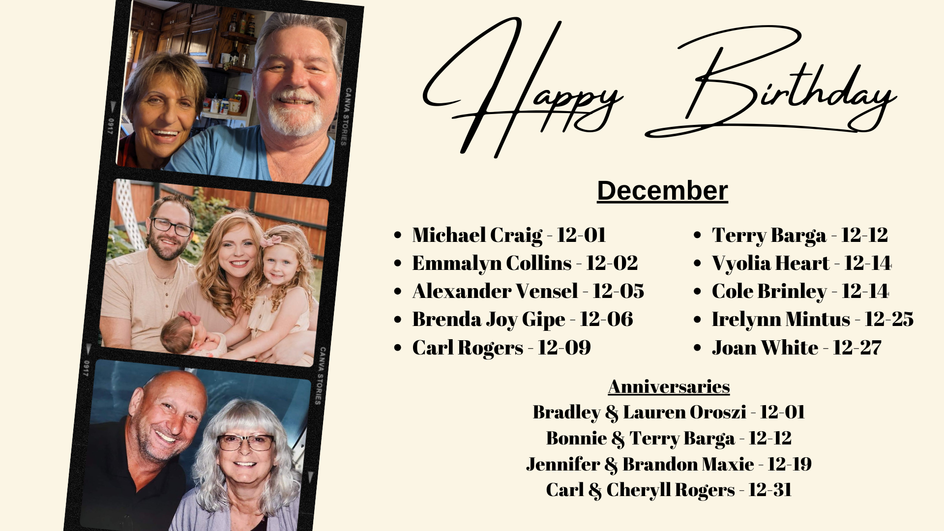 December Birthdays & Anniversaries! 🎉 — Harvest Revival Center
