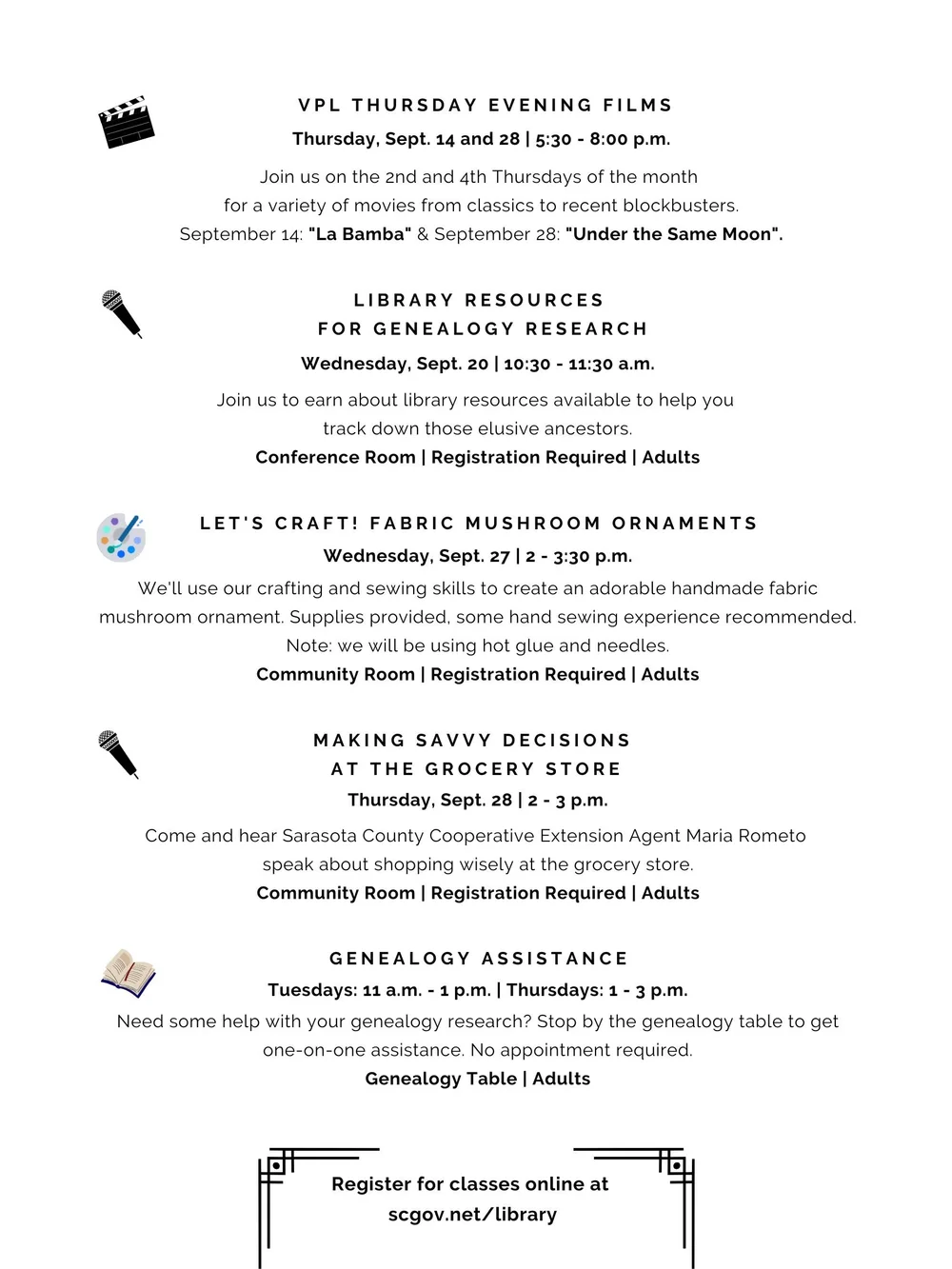 September Calendar of Events — Friends of the Venice Public Library