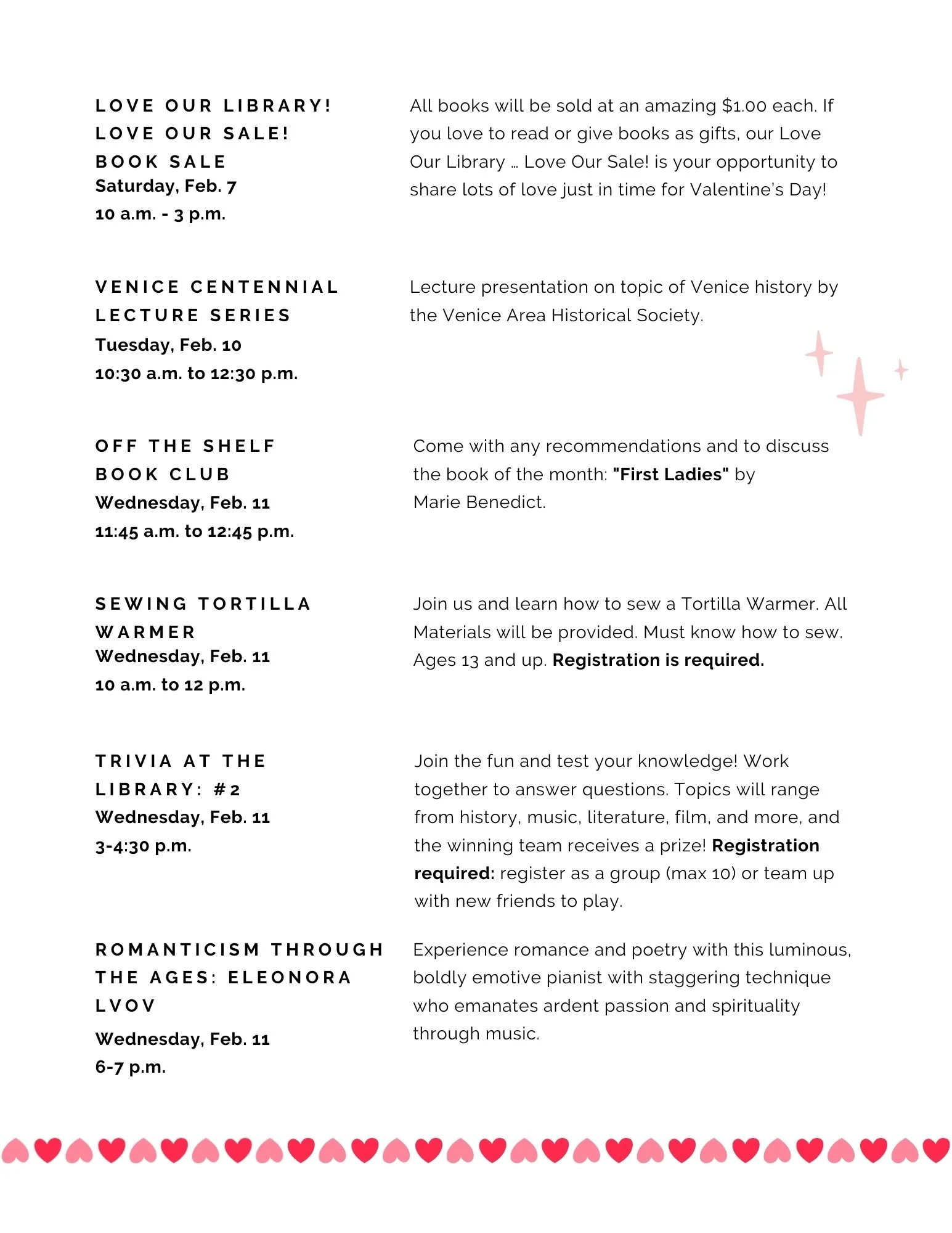 February Calendar of Events — Friends of the Venice Public Library