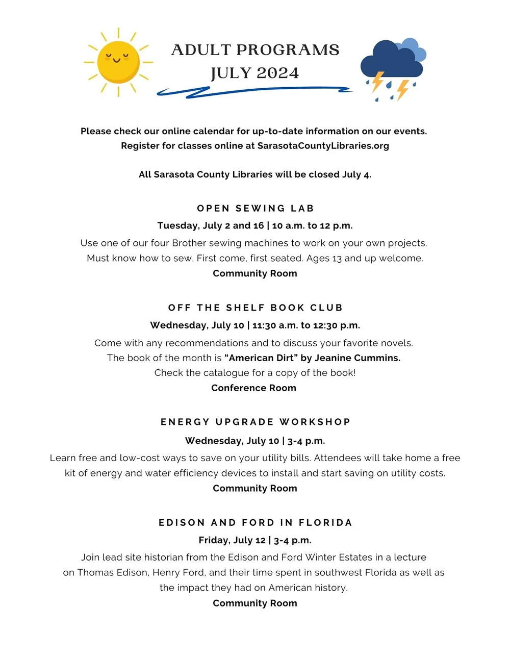 July Adult Calendar of Events — Friends of the Venice Public Library