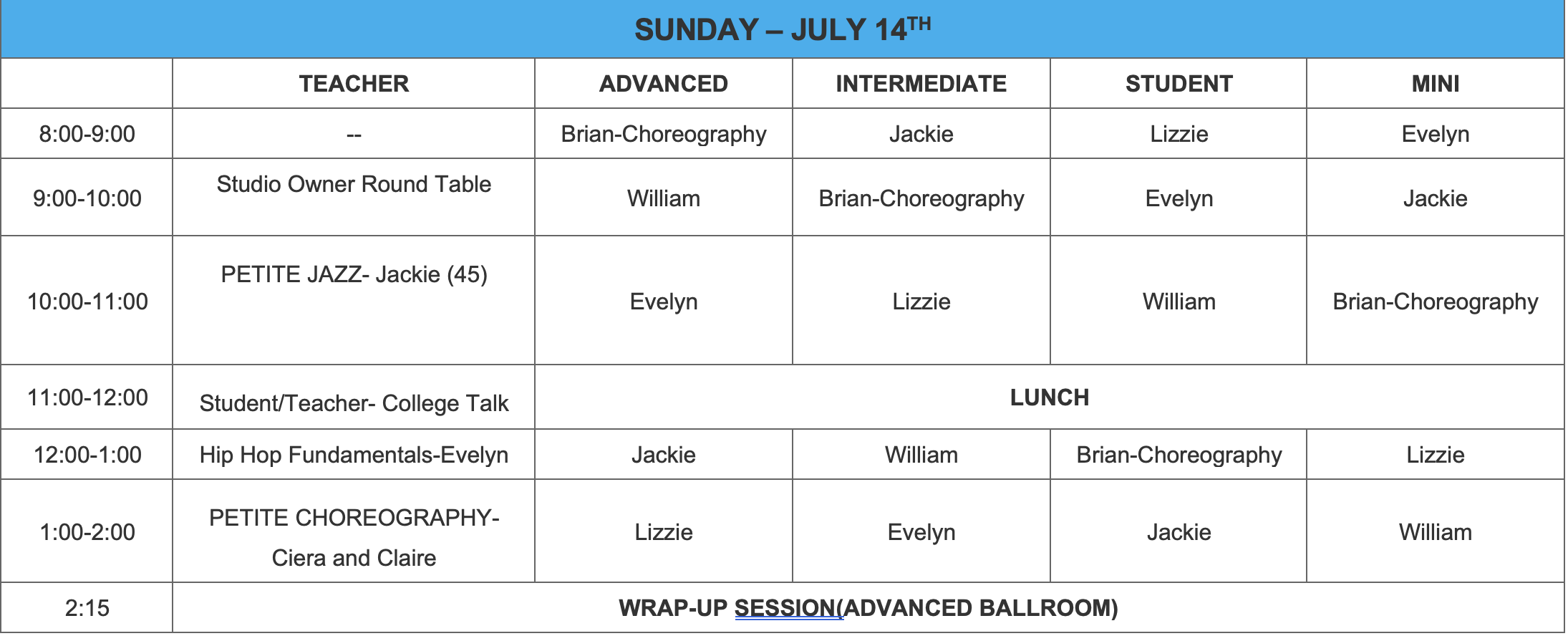 Schedule — Chicago Dance Connection
