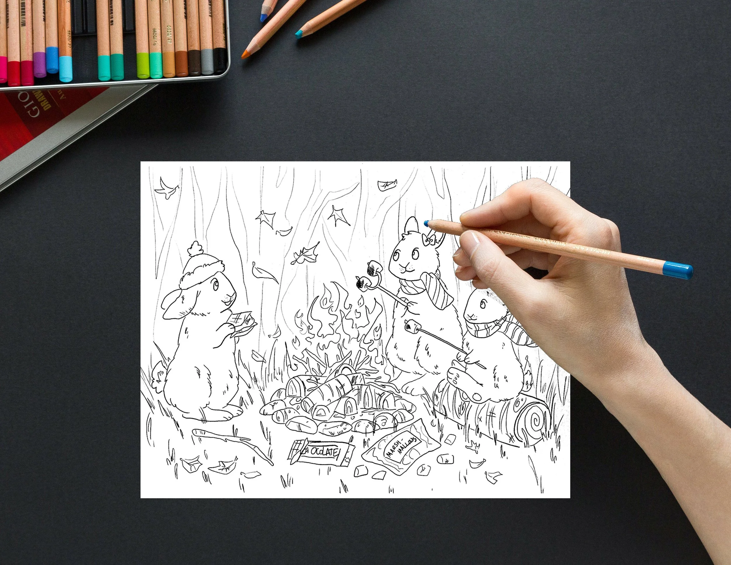 Fireside Bunnies Coloring Page — Aquabun