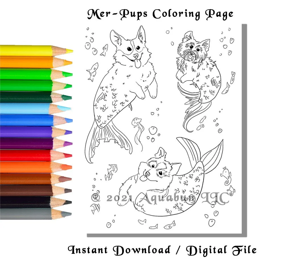 Mermaid Dogs Coloring Page — Aquabun