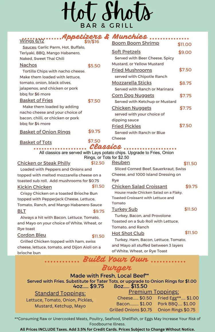 Menu — Hot Shots Bar & Grill