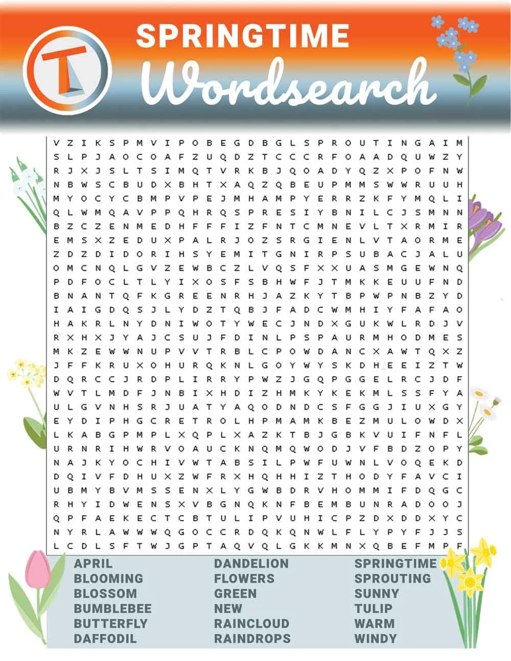 Springtime Wordsearch — Tilton's Therapy