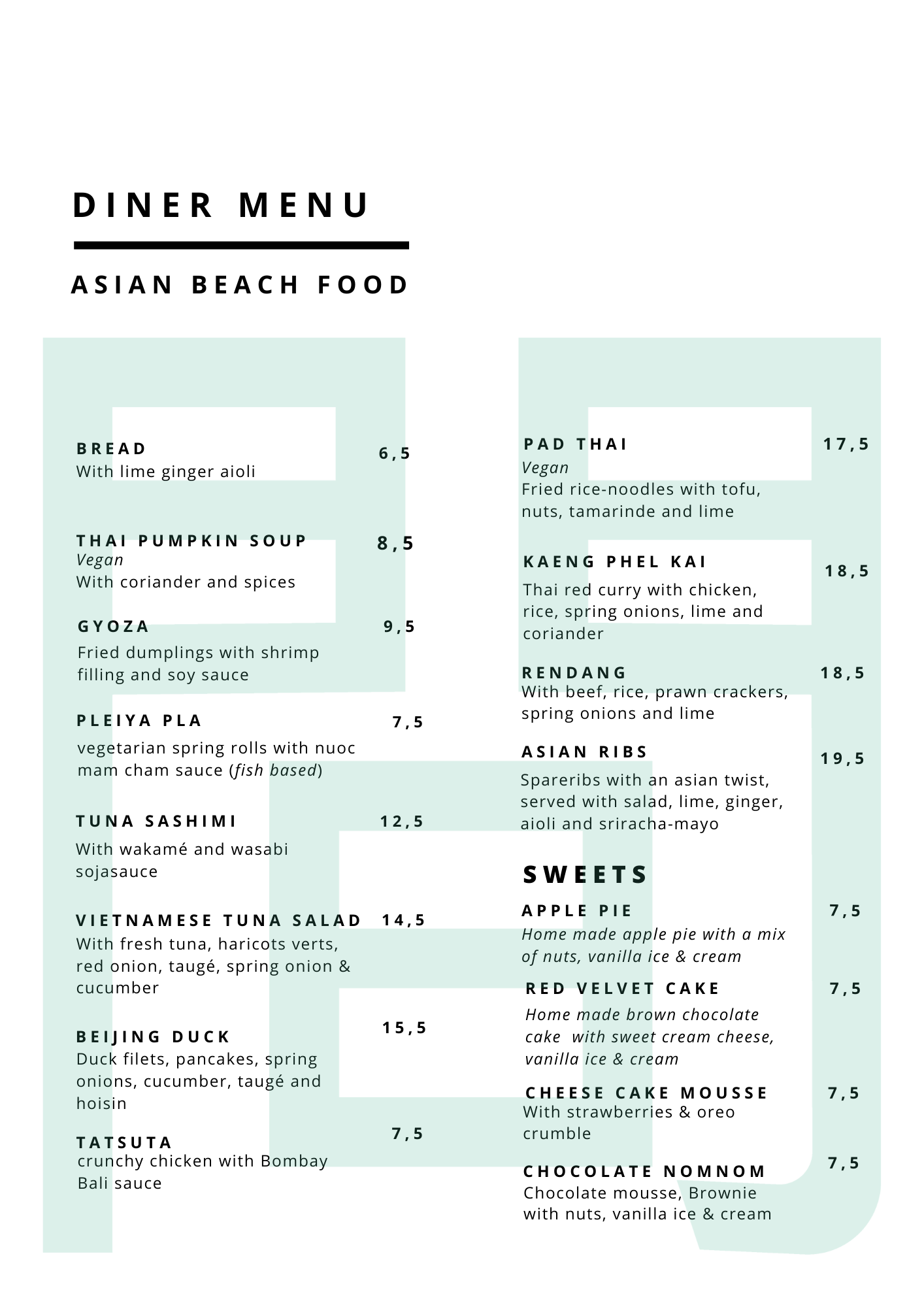Menu — Manii beach