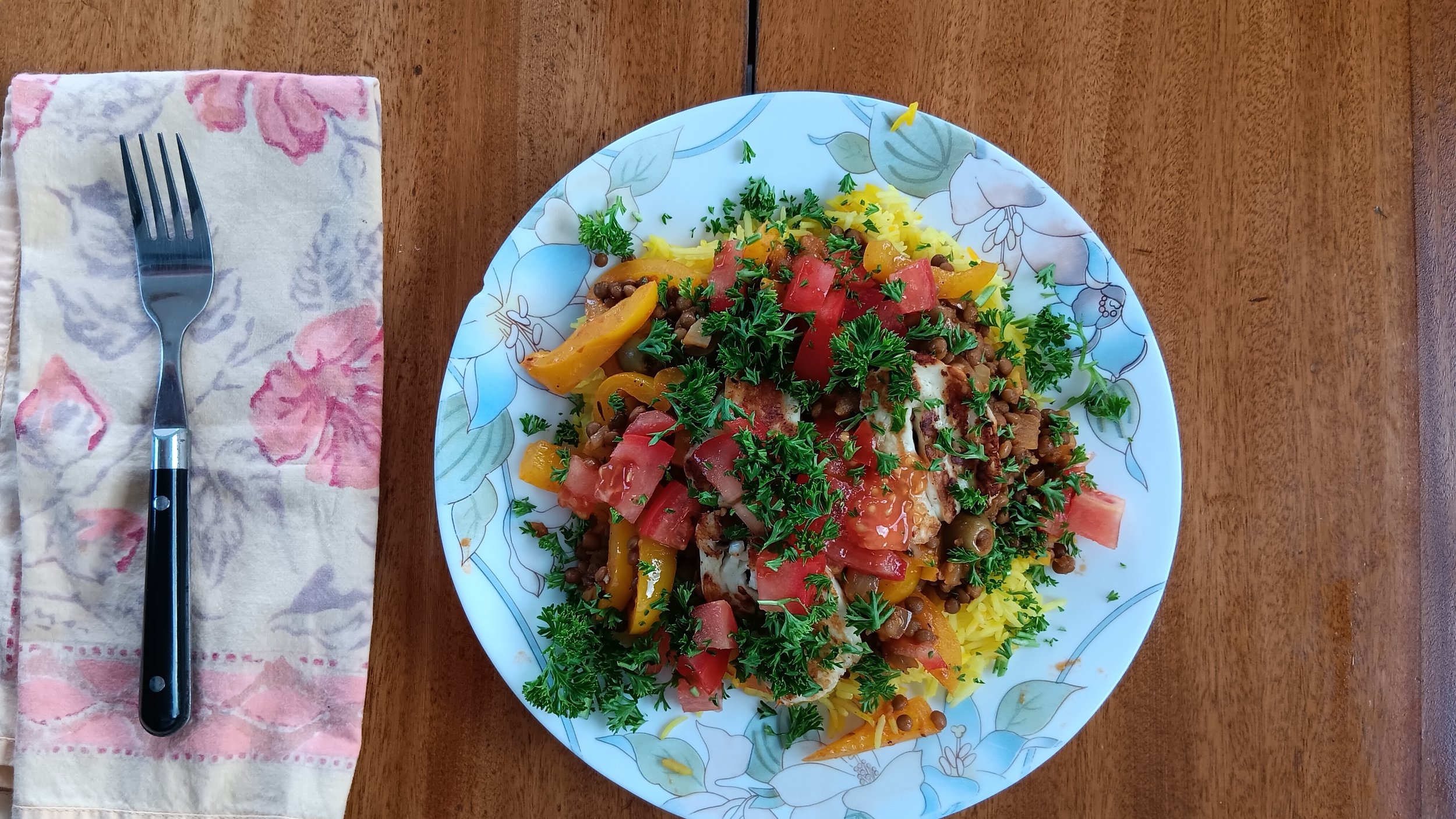 Moroccan-Spiced Lentils with Saffron Rice and Grilled Haloumi — Camille ...