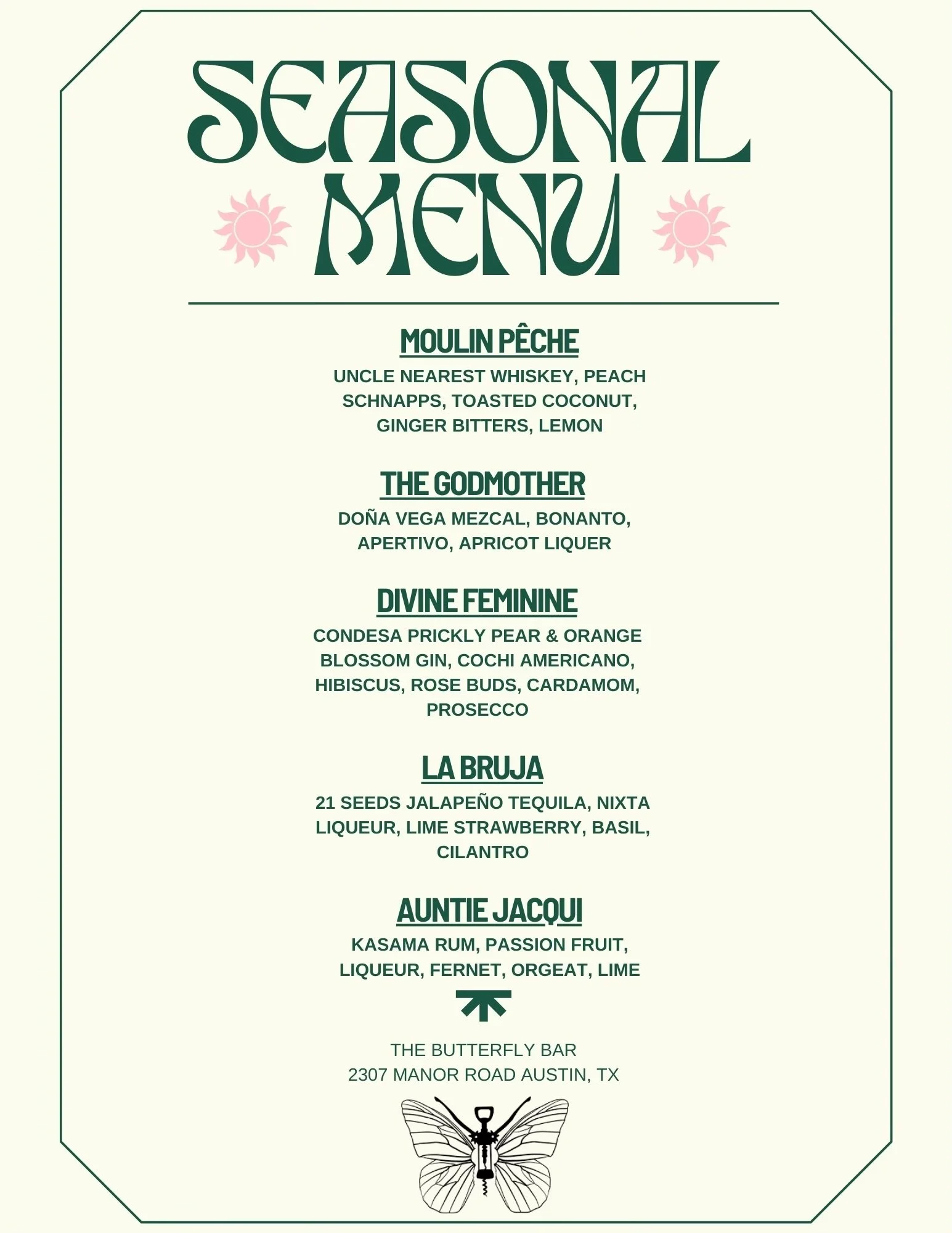 Menu — The Butterfly Bar