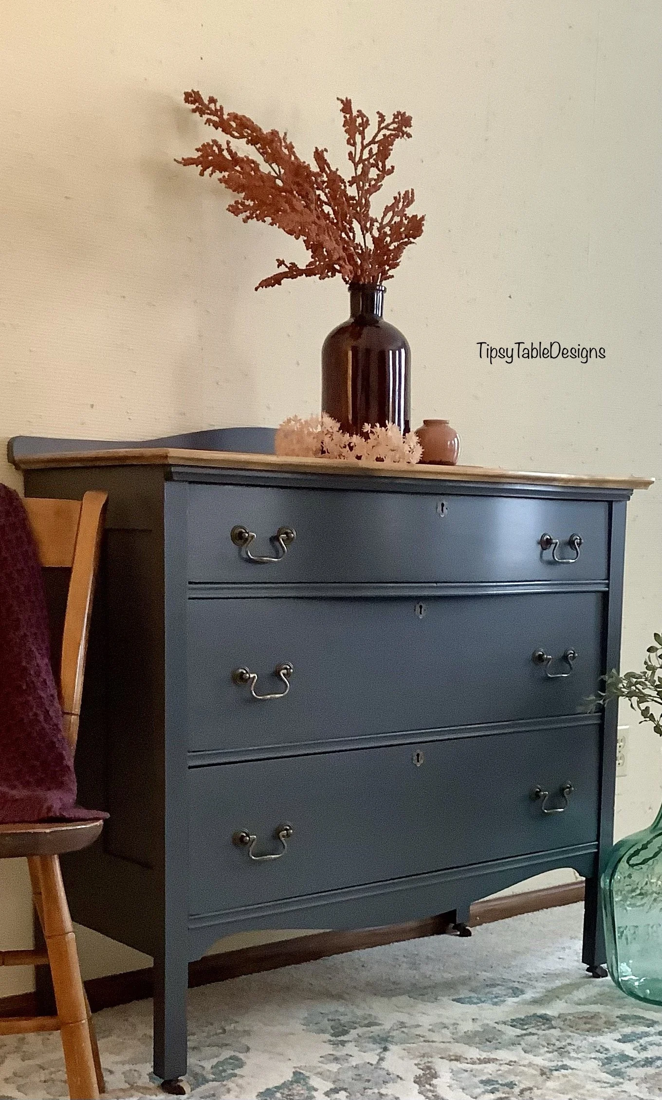 Wrought Iron 3 drawer Antique Dresser — Tipsy Table Designs