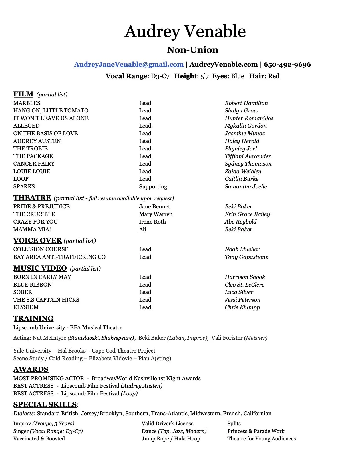 Theatre Resume — Audrey Venable