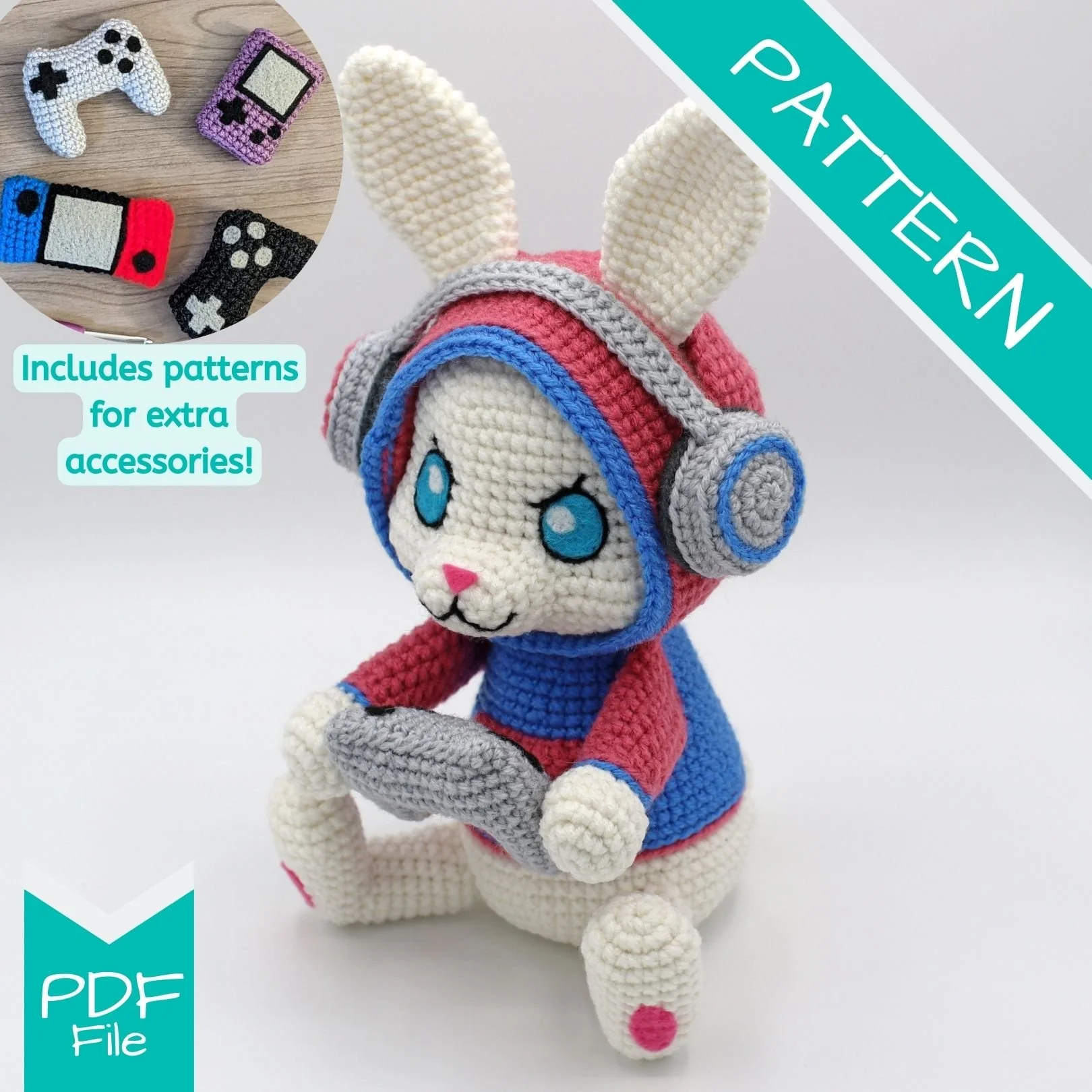 Crochet Pattern: Gamer Bunny Amigurumi PDF File [ENGLISH] — 1Up Crochet
