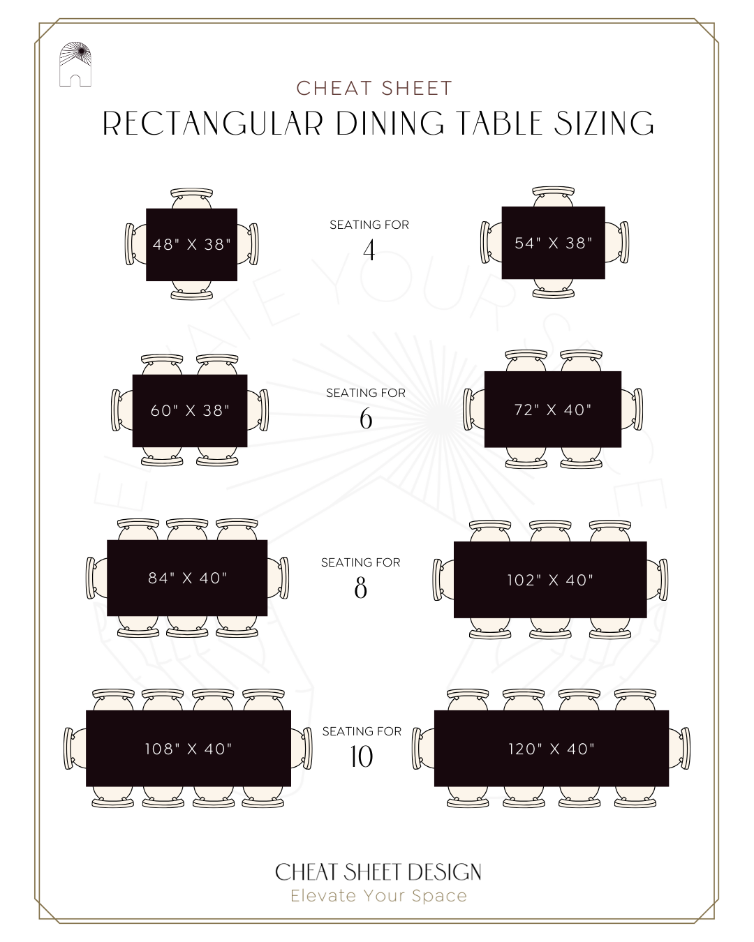 RECTANGULAR DINING TABLE SIZING CHEAT SHEET + 16 Favorites by Size ...