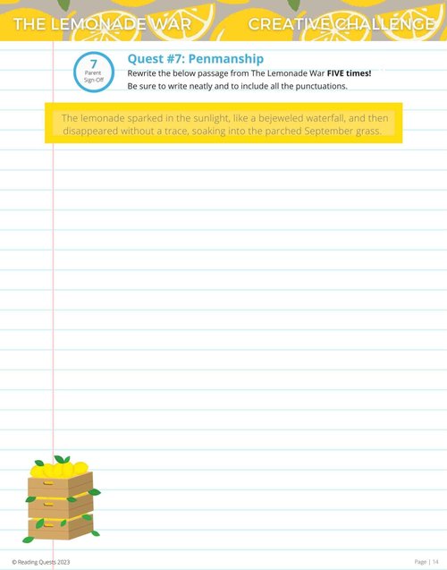 The Lemonade War - Free Printable Book Study _ Reading Quests