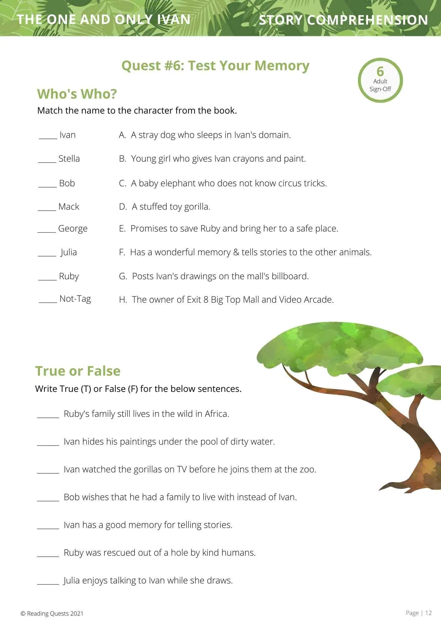 The One and Only Ivan - Free Printables _ Reading Quests