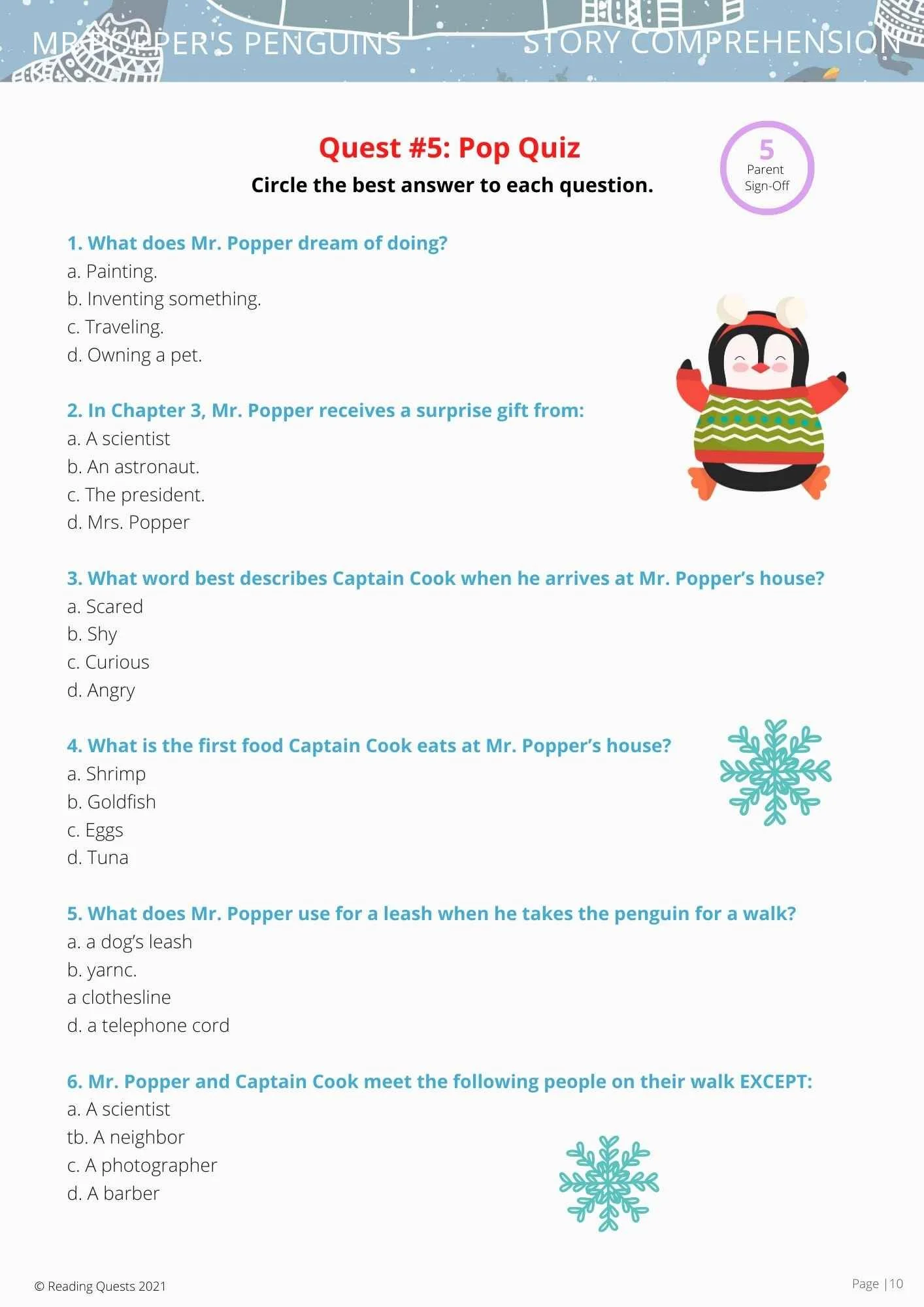 Mr Popper’s Penguins - Free Printables _ Reading Quests