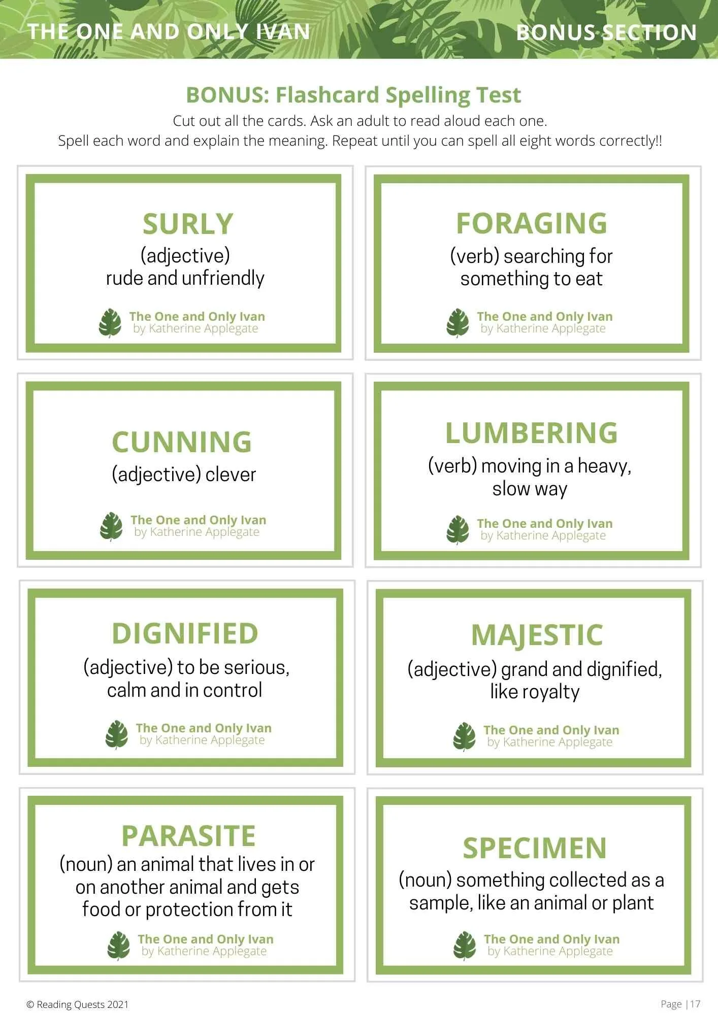 The One and Only Ivan - Free Printables _ Reading Quests