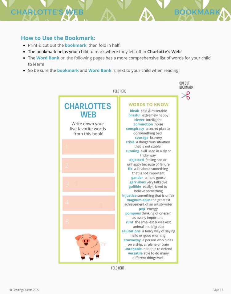 Charlotte's Web - Free Printables (+PDF) _ Reading Quests