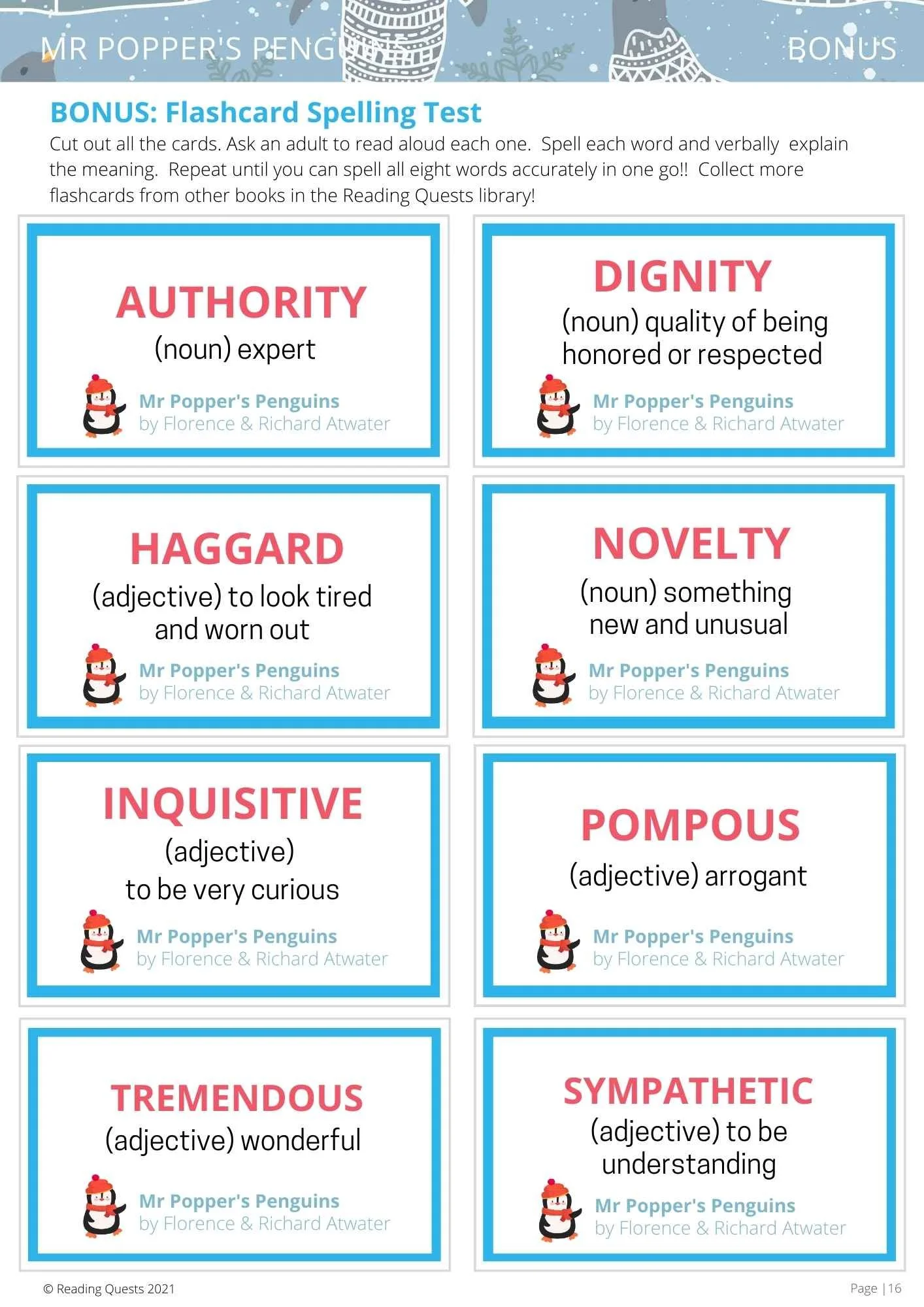 Mr Popper’s Penguins - Free Printables _ Reading Quests